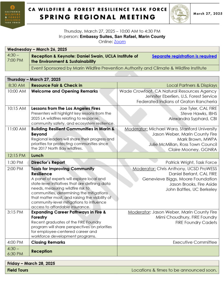 Spring Regional Meeting Agenda - California Wildfire & Forest Resilience